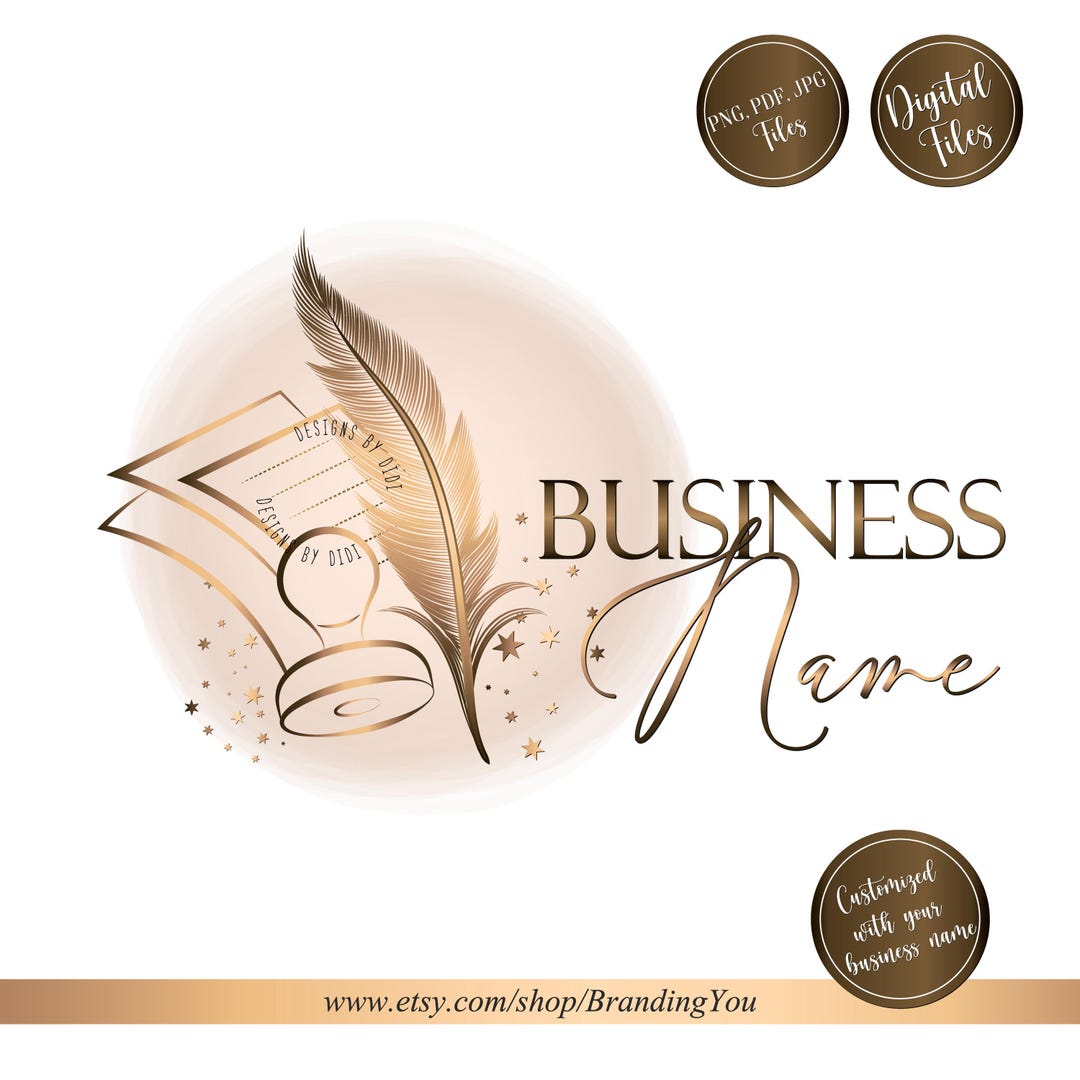 Notary Feather Logo, Gold Stamp Watermark Branding Design Template - Etsy