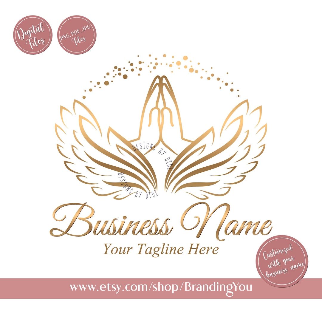 Angel Wings Logo: Gold Praying Hands, Spiritual Branding (digital Files ...