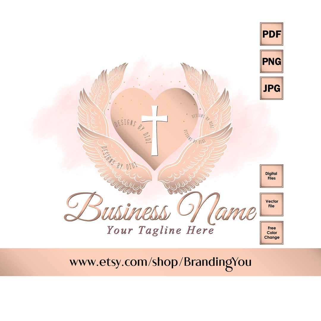 Christian Logo, Angel Wings Cross Logo Design, Angelic Logo, Custom ...