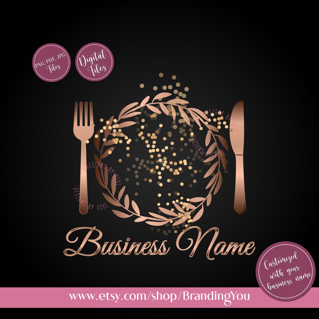 Catering Logo, Cooking Logo, Food Watermark Logo, Fork Knife Gold Logo ...
