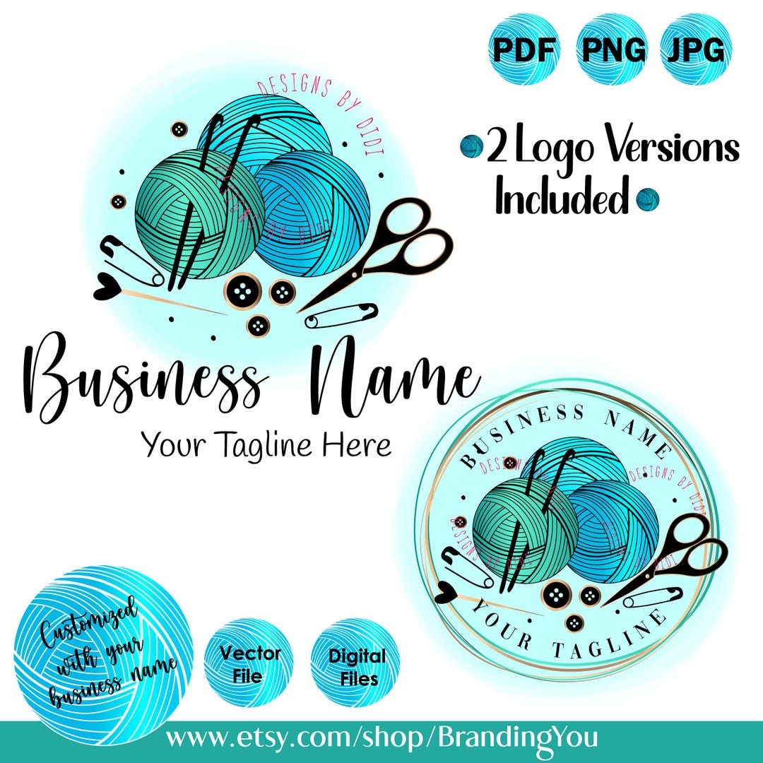 Crochet Yarn Logo, PNG Sew Knitting Business Design, Turquoise Yarns ...