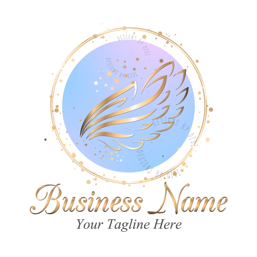 Angel Wings Logo, Spiritual Logo, Custom Logo Design, Gold Blue Wings ...