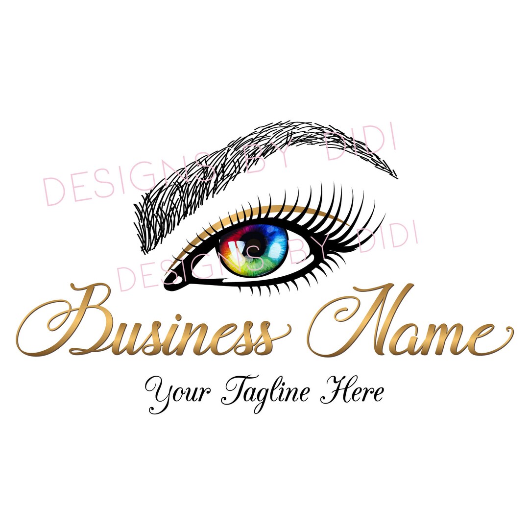 Rainbow Eyelash Logo: Gold Cosmetics, Lash Extension Design (digital ...