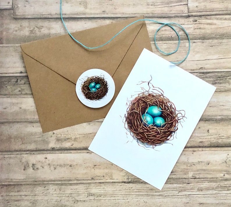 Handmade Greeting Card bird Nest With Eggs Nest Print | Etsy