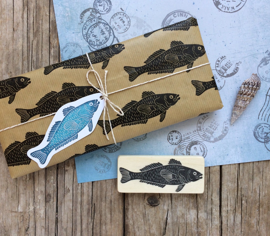 Hand Carved Rubber Stamp fish, DIY, Printmaking, Card Design, Gift for ...