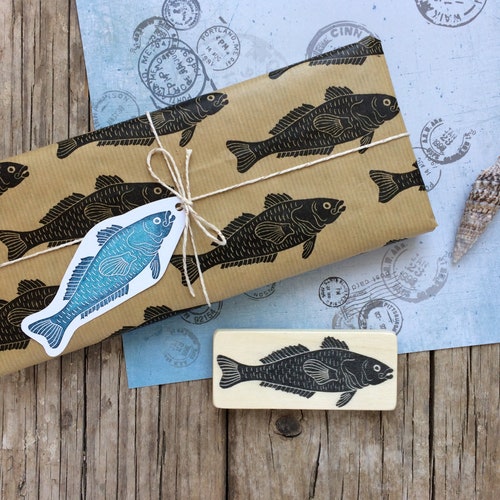 Hand Carved Rubber Stamp fish DIY Printmaking Card - Etsy