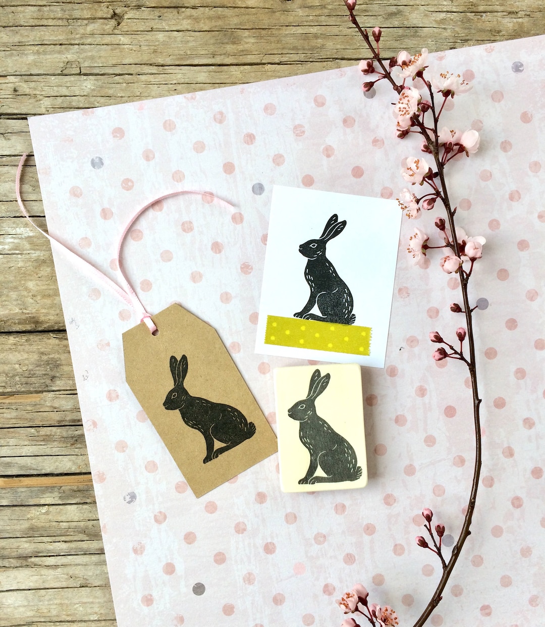 Hare Hand Carved Rubber Stamp, DIY, Easter Rubber Stamp, Rabbit Card ...