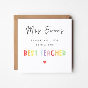 Personalised Best Teacher Card, Teacher Appreciation Card, Best ...