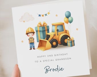 Personalised Digger Birthday Card Baby Boy Son Grandson Godson Nephew ...