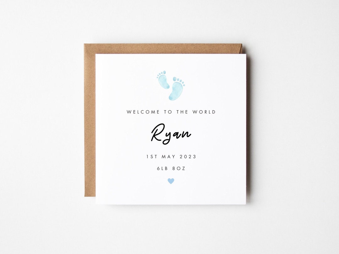 Baby Boy Card, Personalised Welcome to the World Card, Blue Baby Boy ...