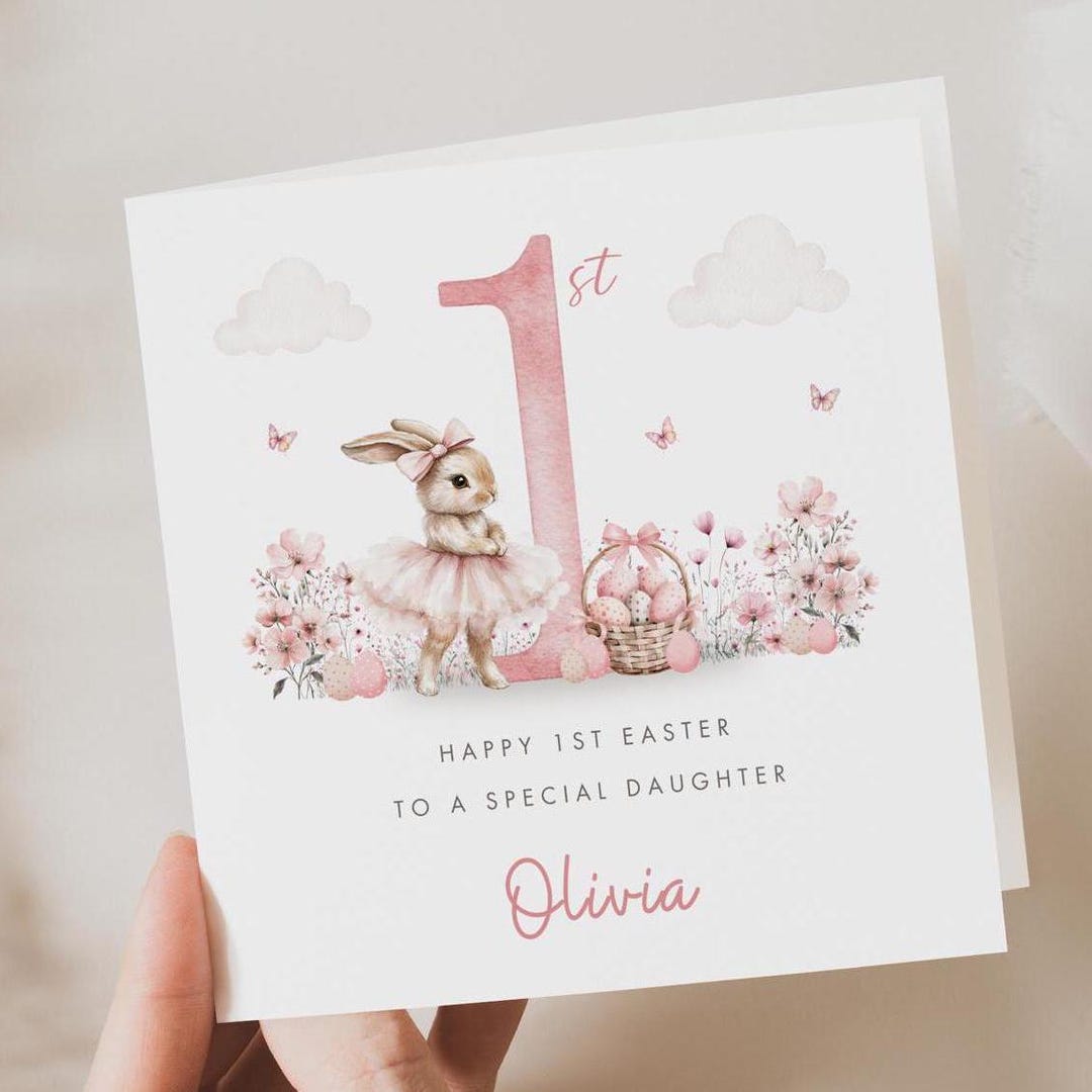 First Easter Card for Daughter, Pink Bunny 1st Easter Card ...