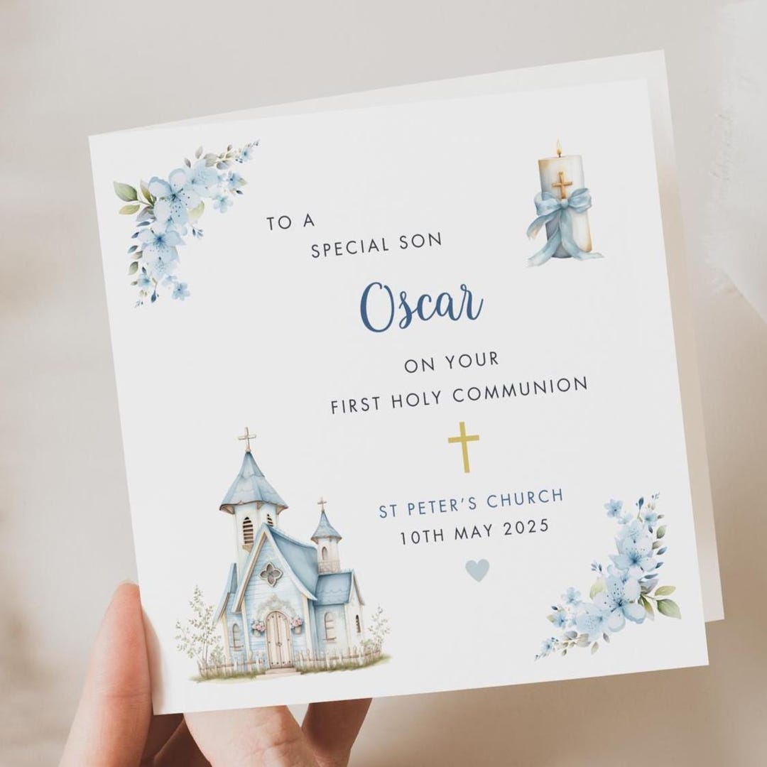 Personalised First Holy Communion Card for Son, 1st Holy Communion Card ...