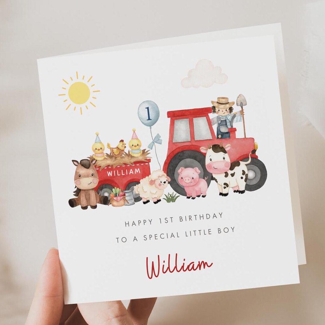 Personalised Farm Animals 1st Birthday Card, First Birthday Card for ...
