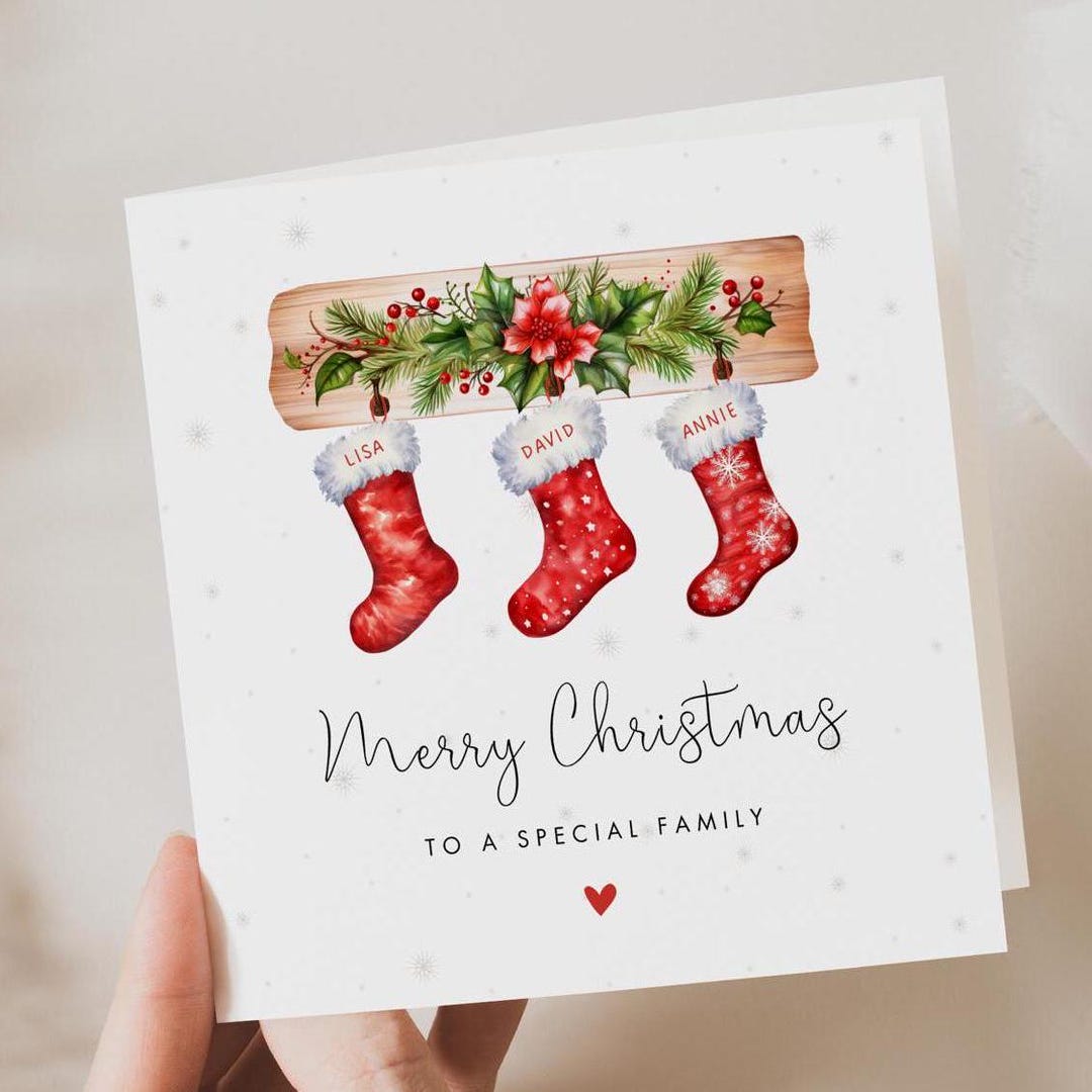 Personalised Special Family Christmas Card, Christmas Stockings Card ...