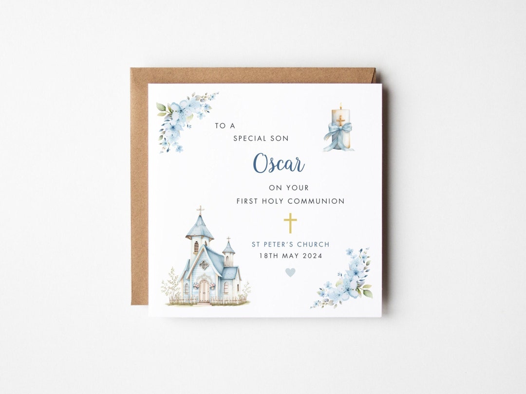 Personalised First Holy Communion Card for Son, 1st Holy Communion Card ...