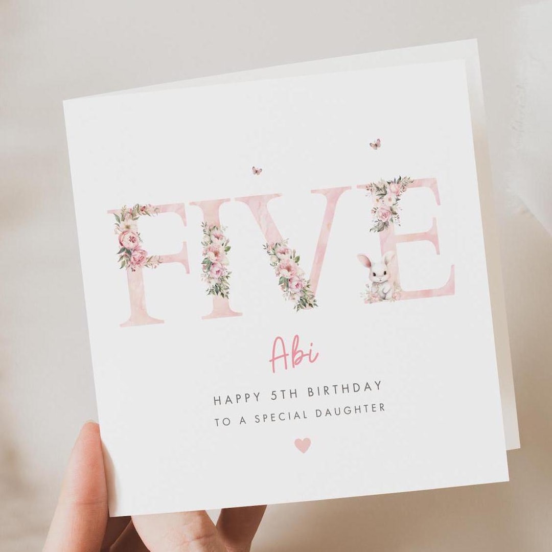 Personalised 5th Birthday Card, Fifth 5th Birthday Card for Daughter ...