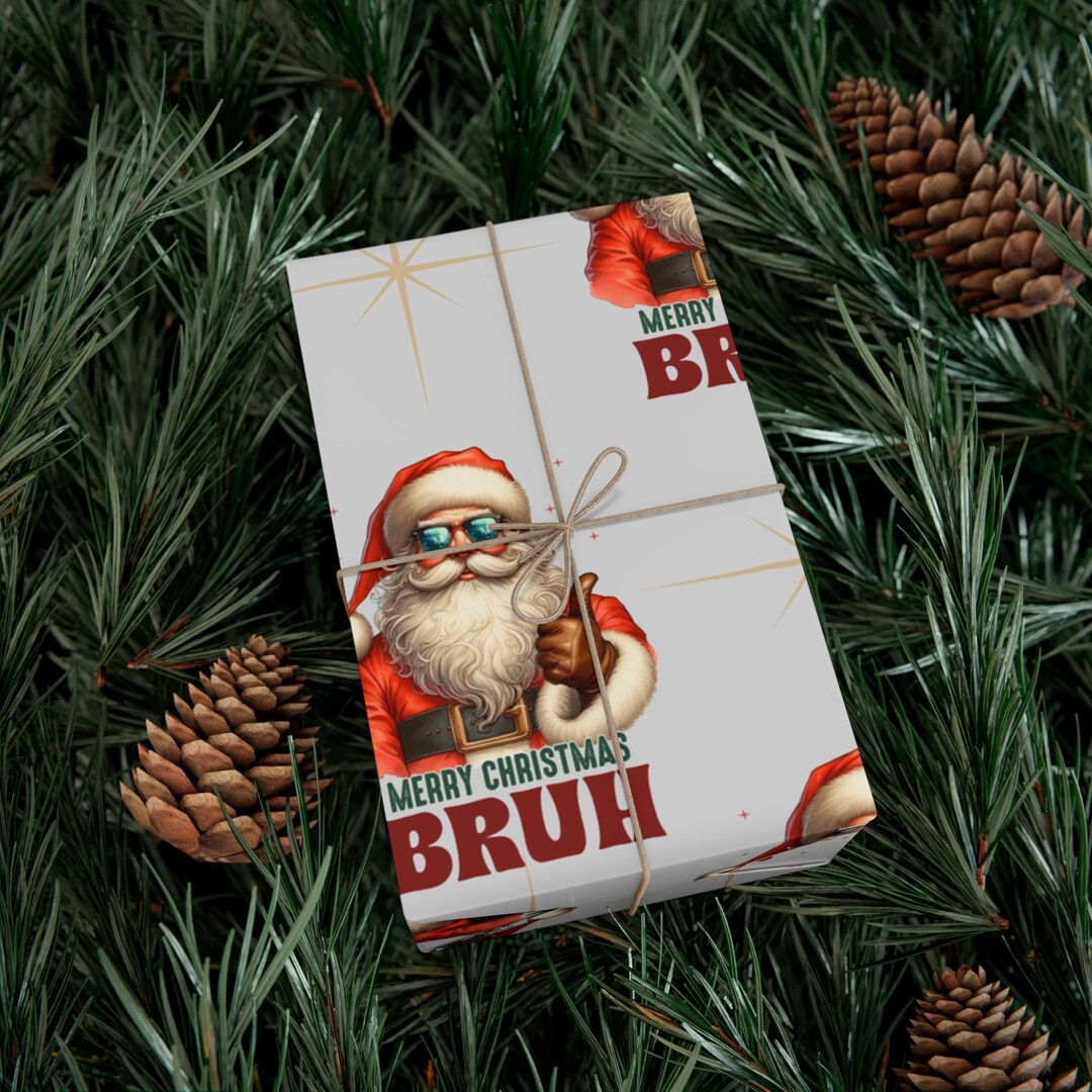 Santa Bruh Christmas Gift Wrap Paper, Funny Santa Wrapping, Holiday ...