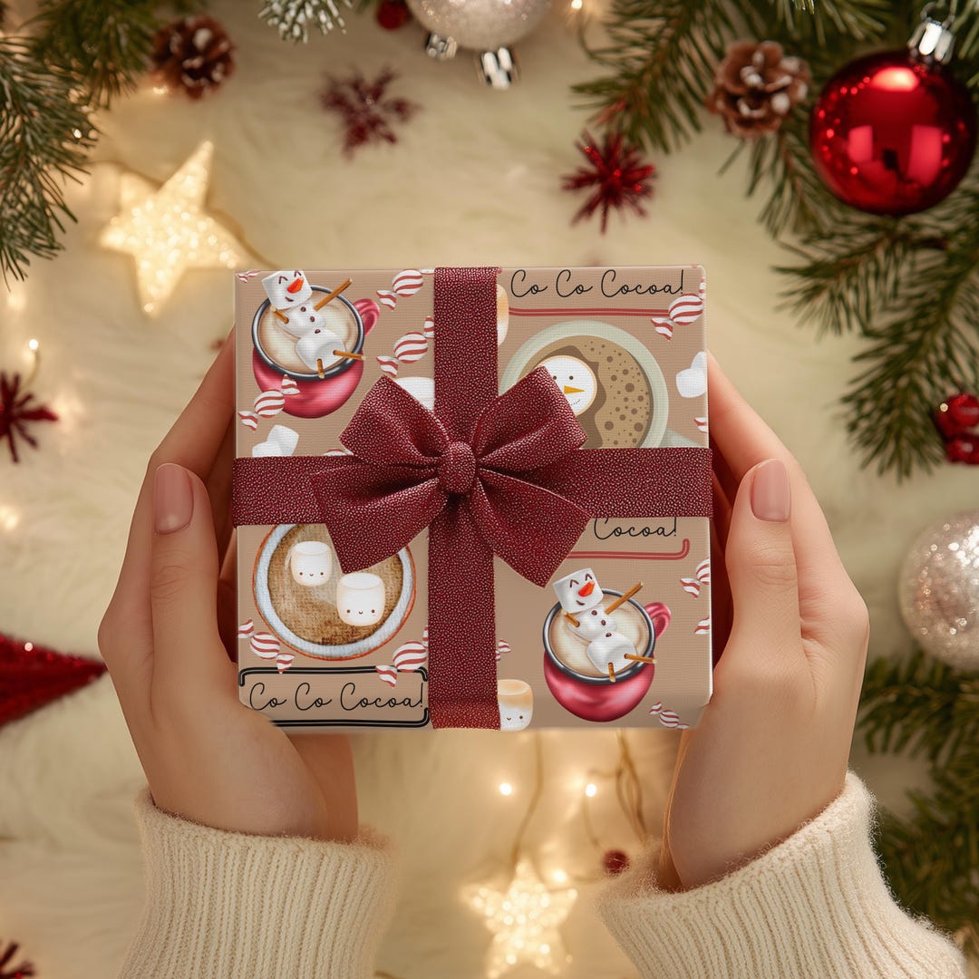 Hot Cocoa Wrapping Paper, Festive Holiday Gift Wrap, Adorable Hot ...