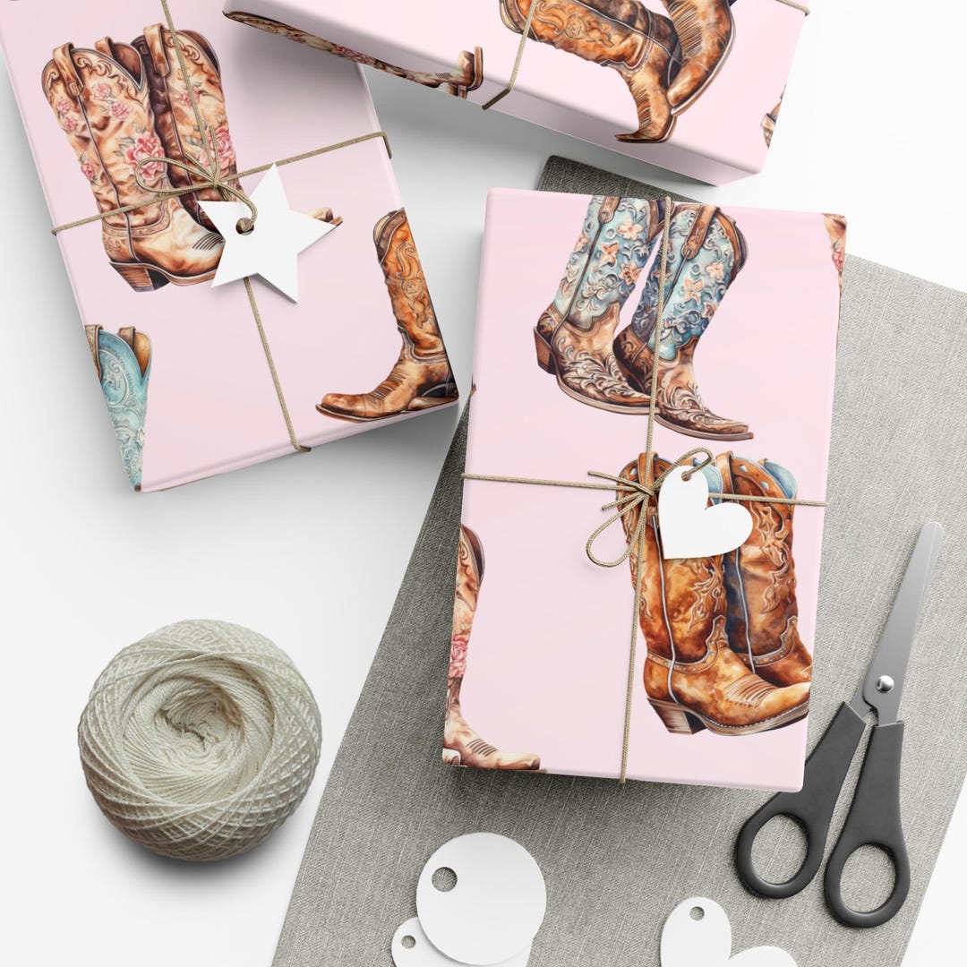 Cowboy Boots Gift Wrap for Western Theme, Rodeo Party, Birthday ...