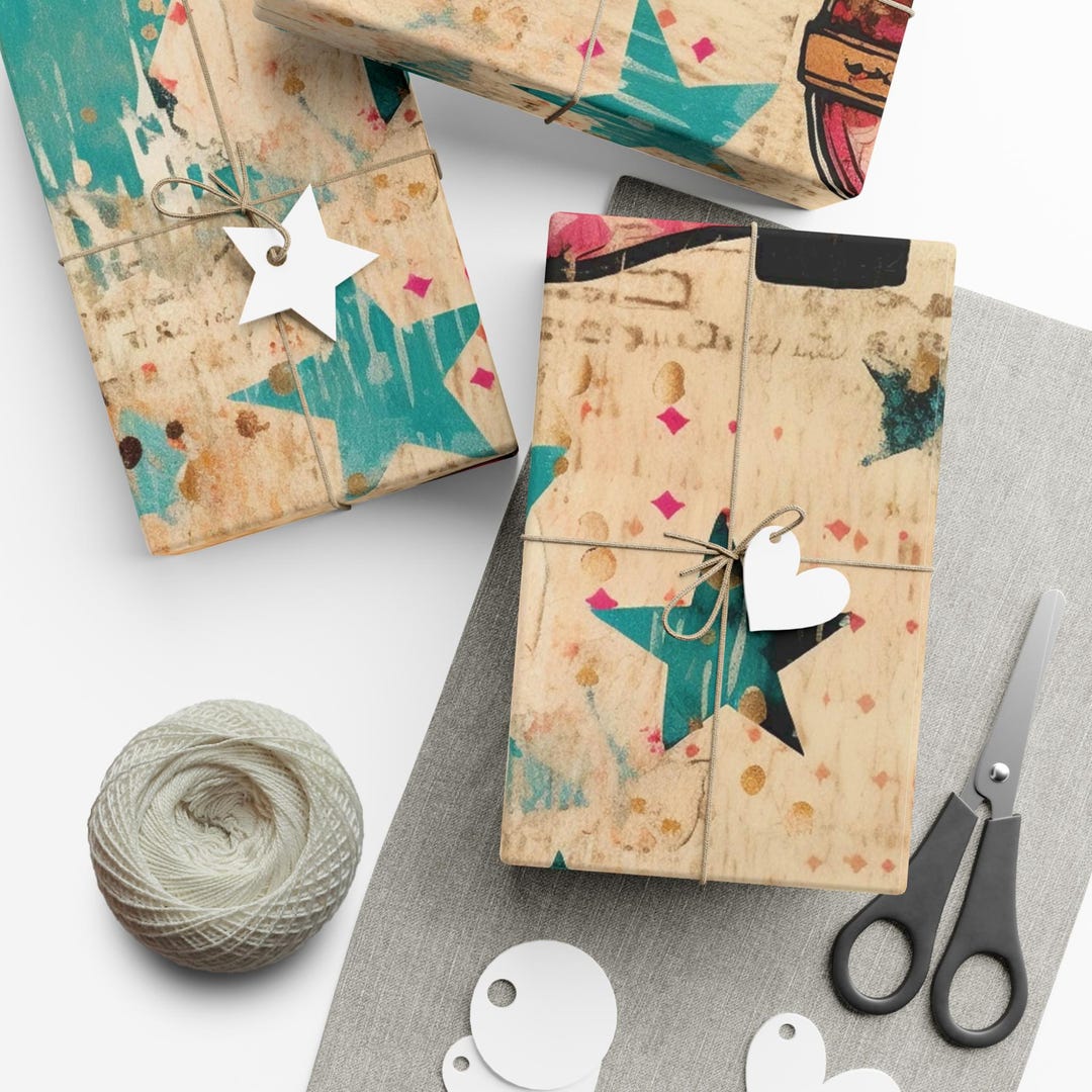 Retro Cowboy and Cowgirl Gift Wrap, Western Theme Birthday Party ...