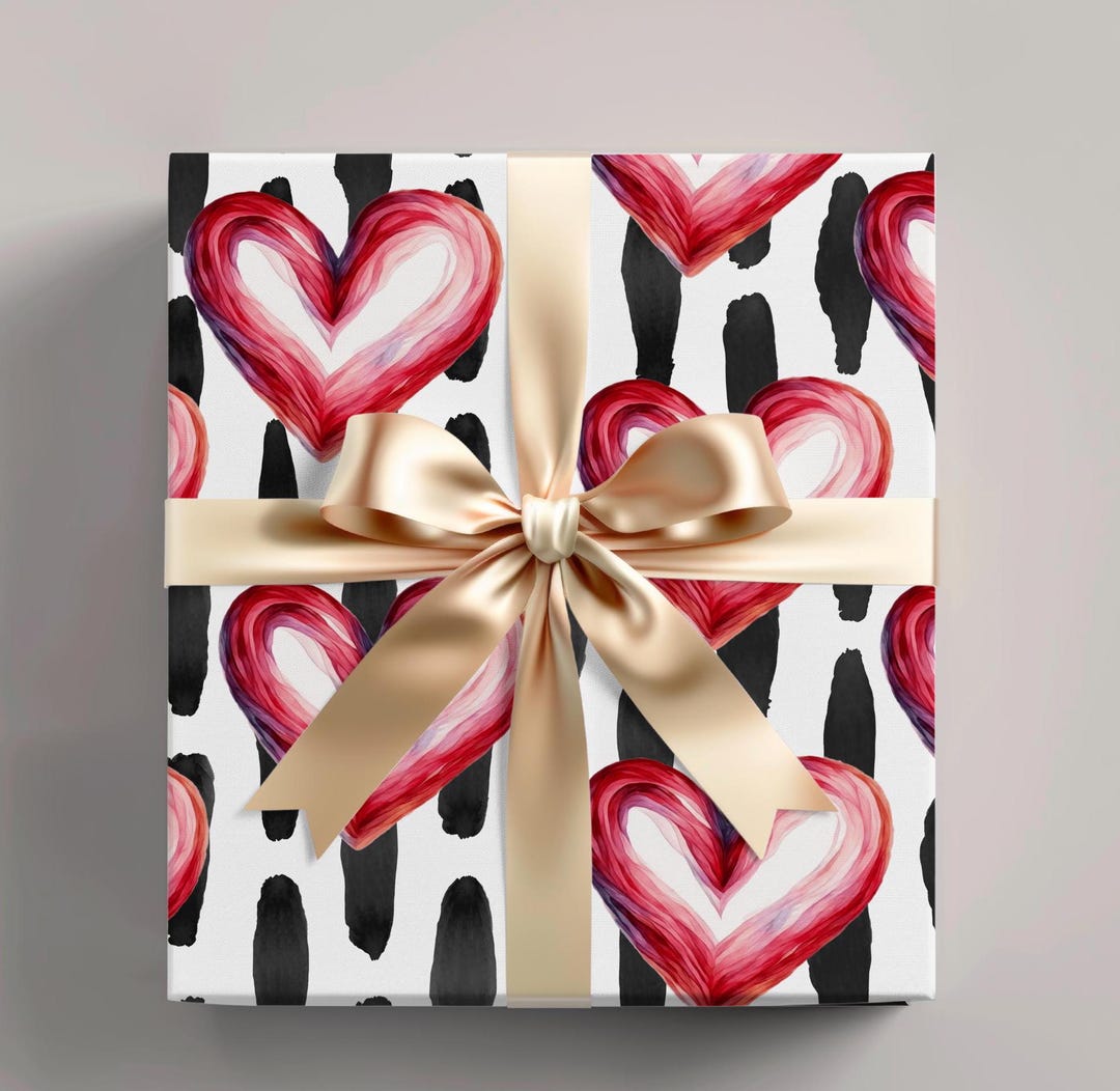 Valentine's Day Wrapping Paper, Love Heart Gift Wrap, Romantic Present ...