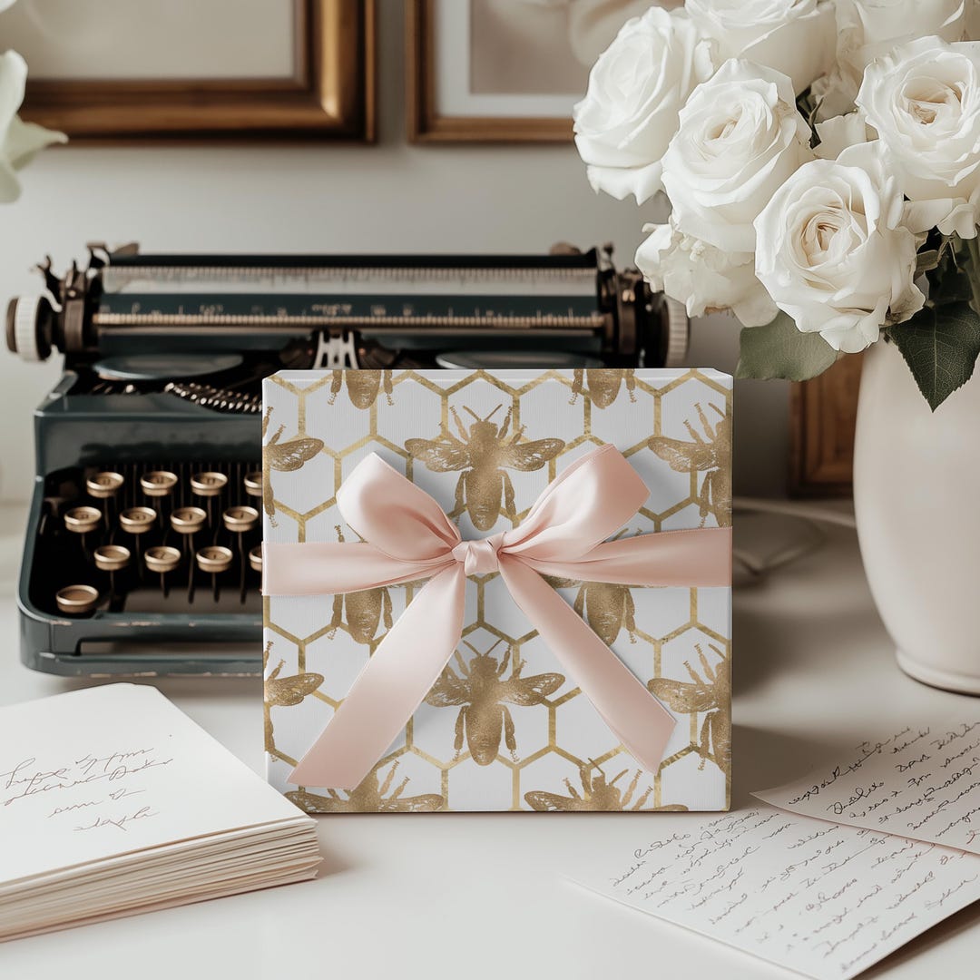 Gold Honey Bee/honey Comb Wrapping Paper Sheets - Etsy