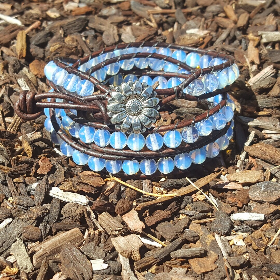 Moonstone Beaded Triple Wrap Bracelet, Moonstone Leather Wrap Stone ...