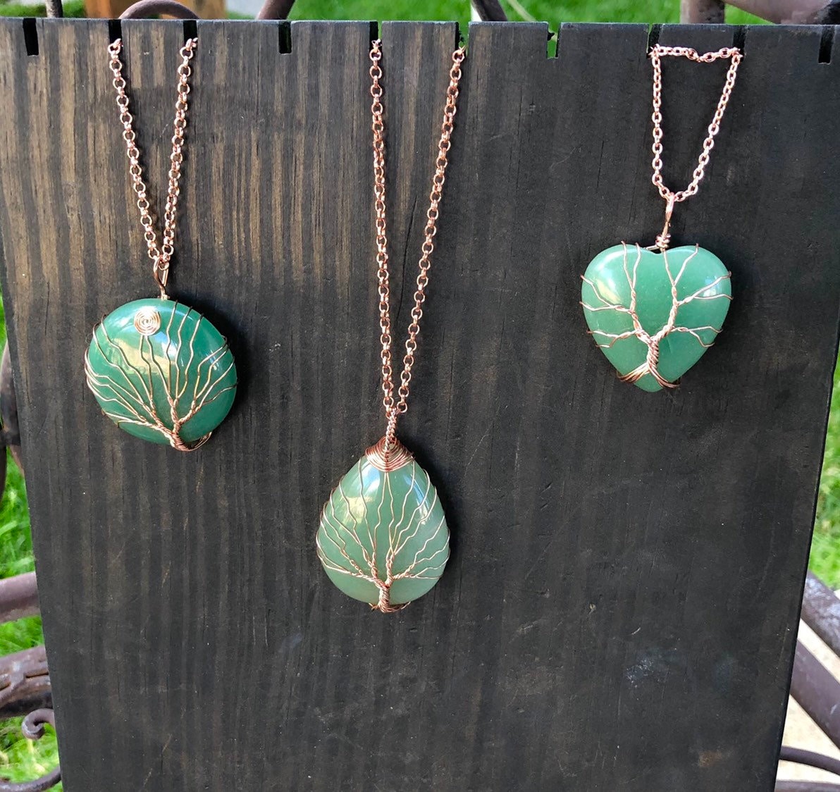 Wire Wrapped Tree of Life Green Adventurine / Jade Necklace | Etsy