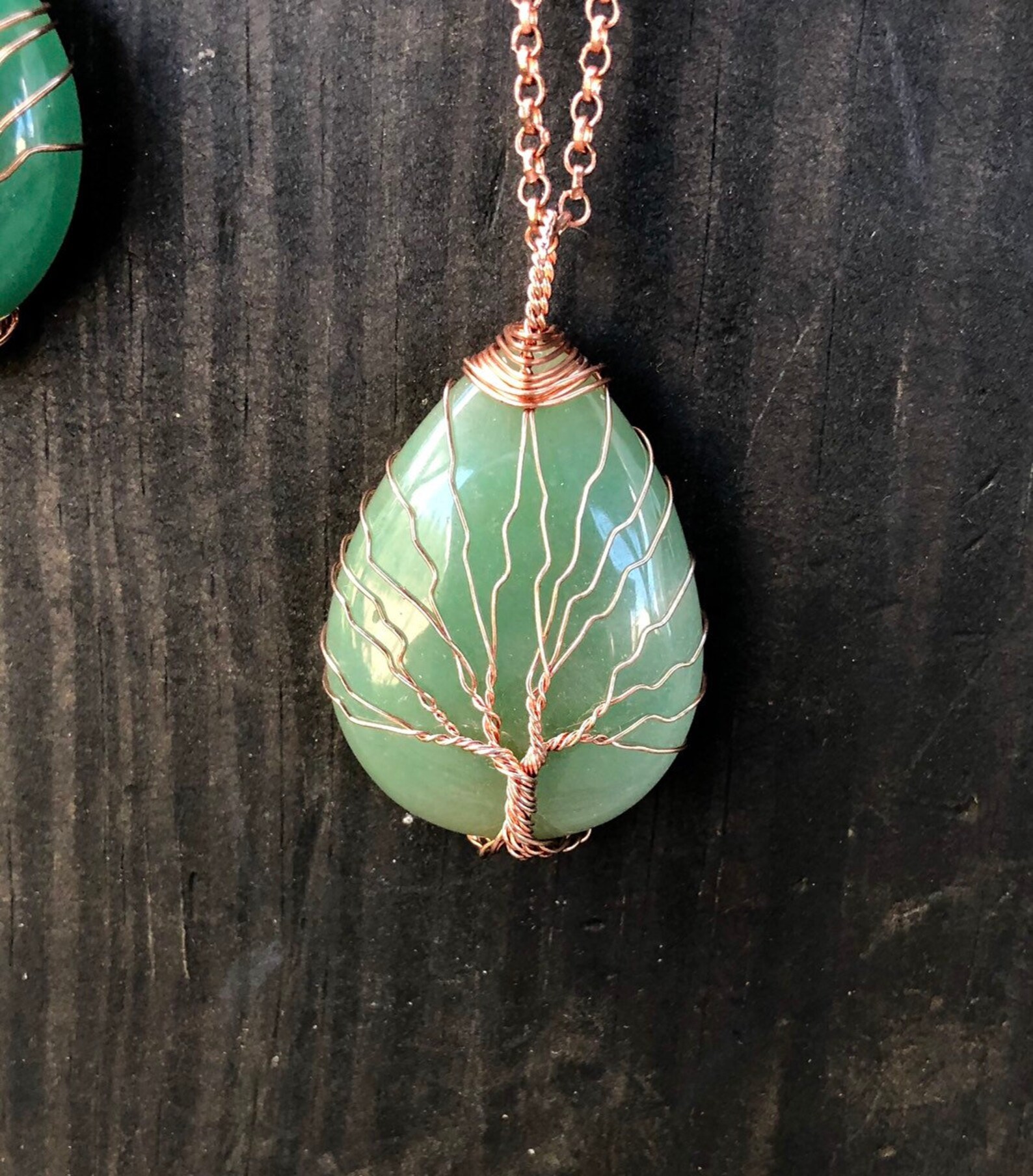 Wire Wrapped Tree of Life Green Adventurine / Jade Necklace | Etsy