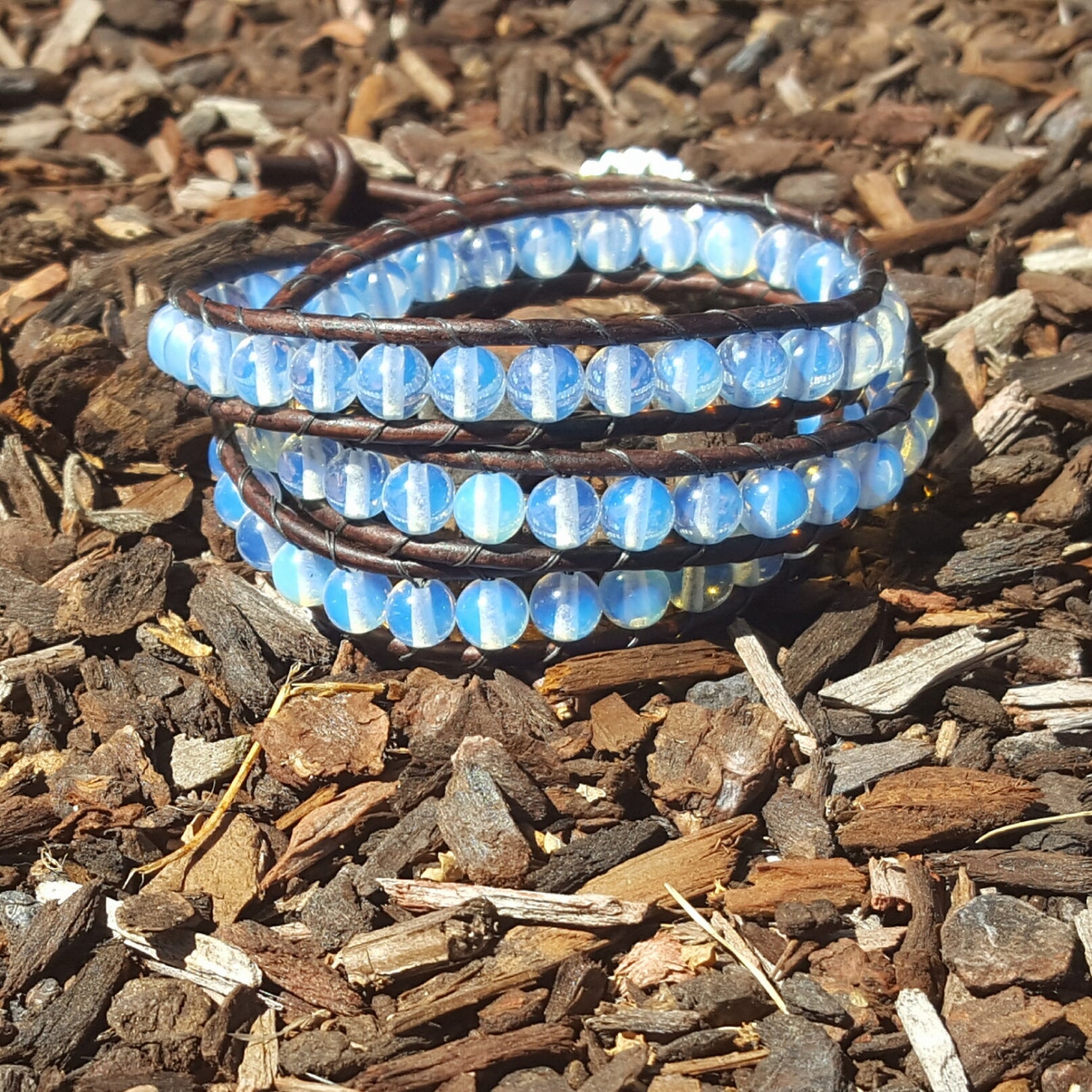 Moonstone Beaded Triple Wrap Bracelet Moonstone Leather Wrap - Etsy