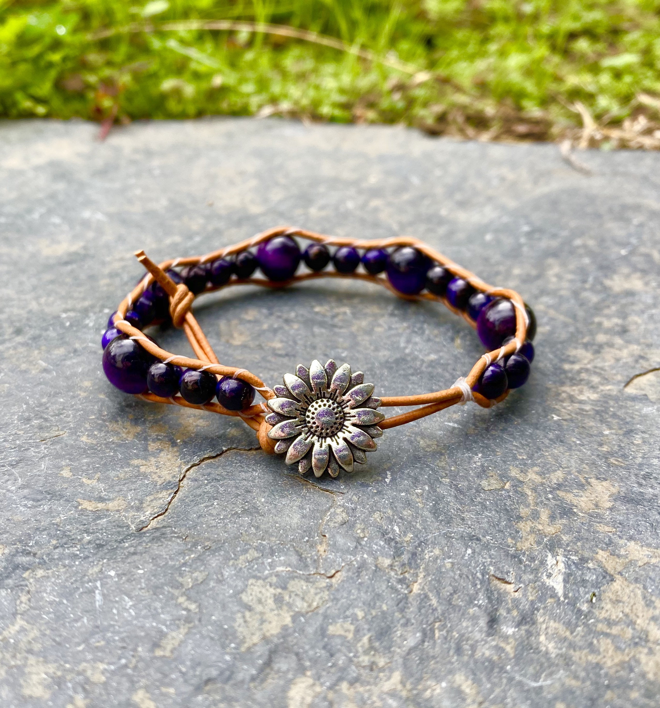 Purple Tigers Eye Warriors Stone Chakra Beaded Single Wrap | Etsy