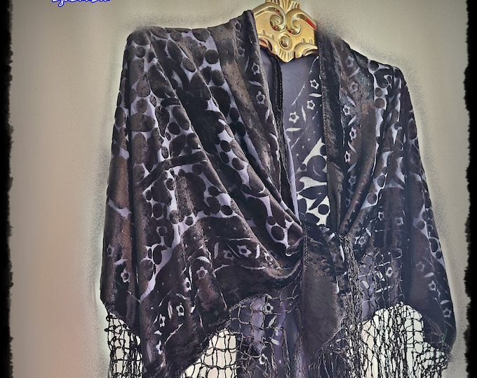 GYPSY-CHIC VELVET Shawl -burnout Velvet Cape, Black & Light Blue ...