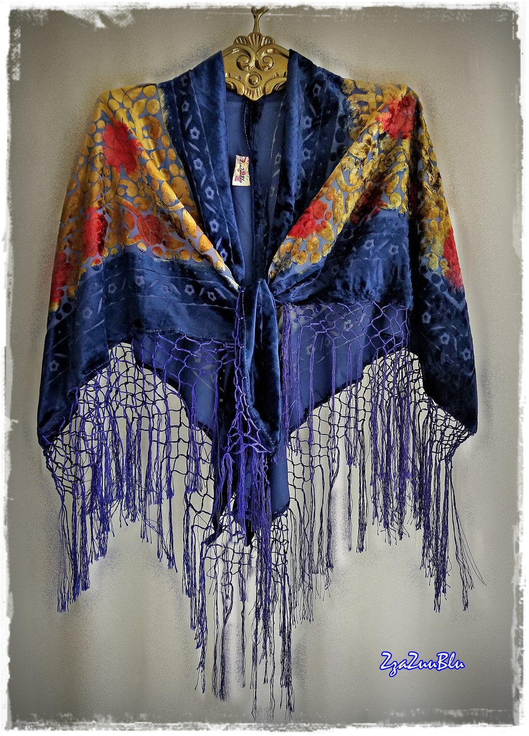 GYPSY-CHIC VELVET Shawl - Burnout Velvet Cape, Multi-color Floral Piano ...