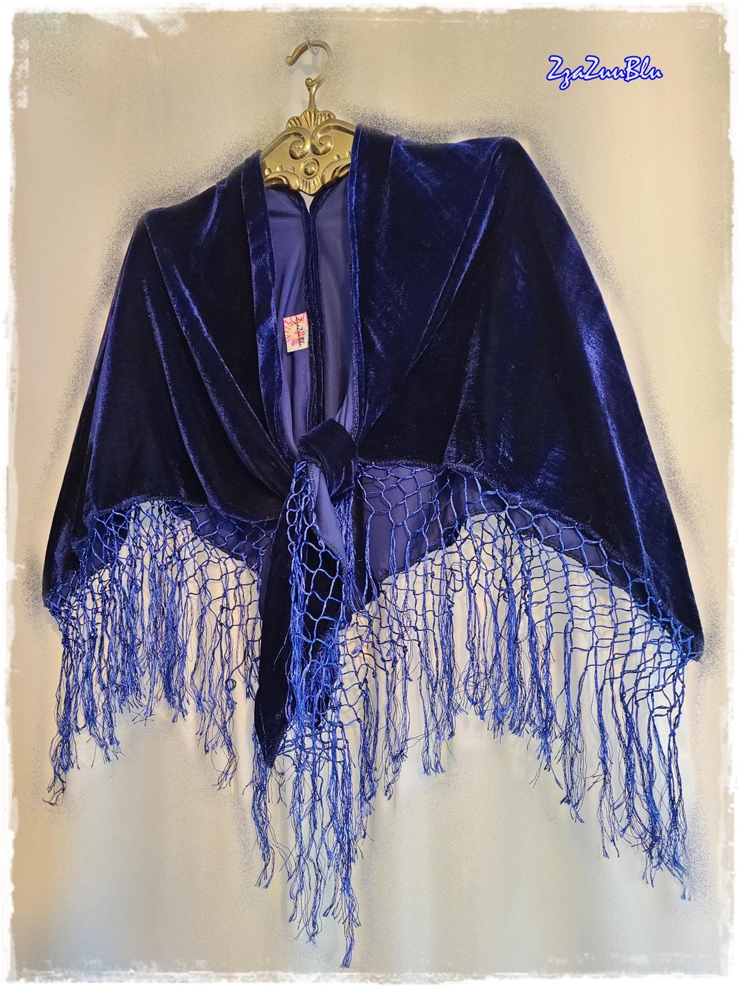 DRAMATIC HIPPIE SHAWL - Deep Blue Velvet Gypsy Style Cape, Hippie-chic ...