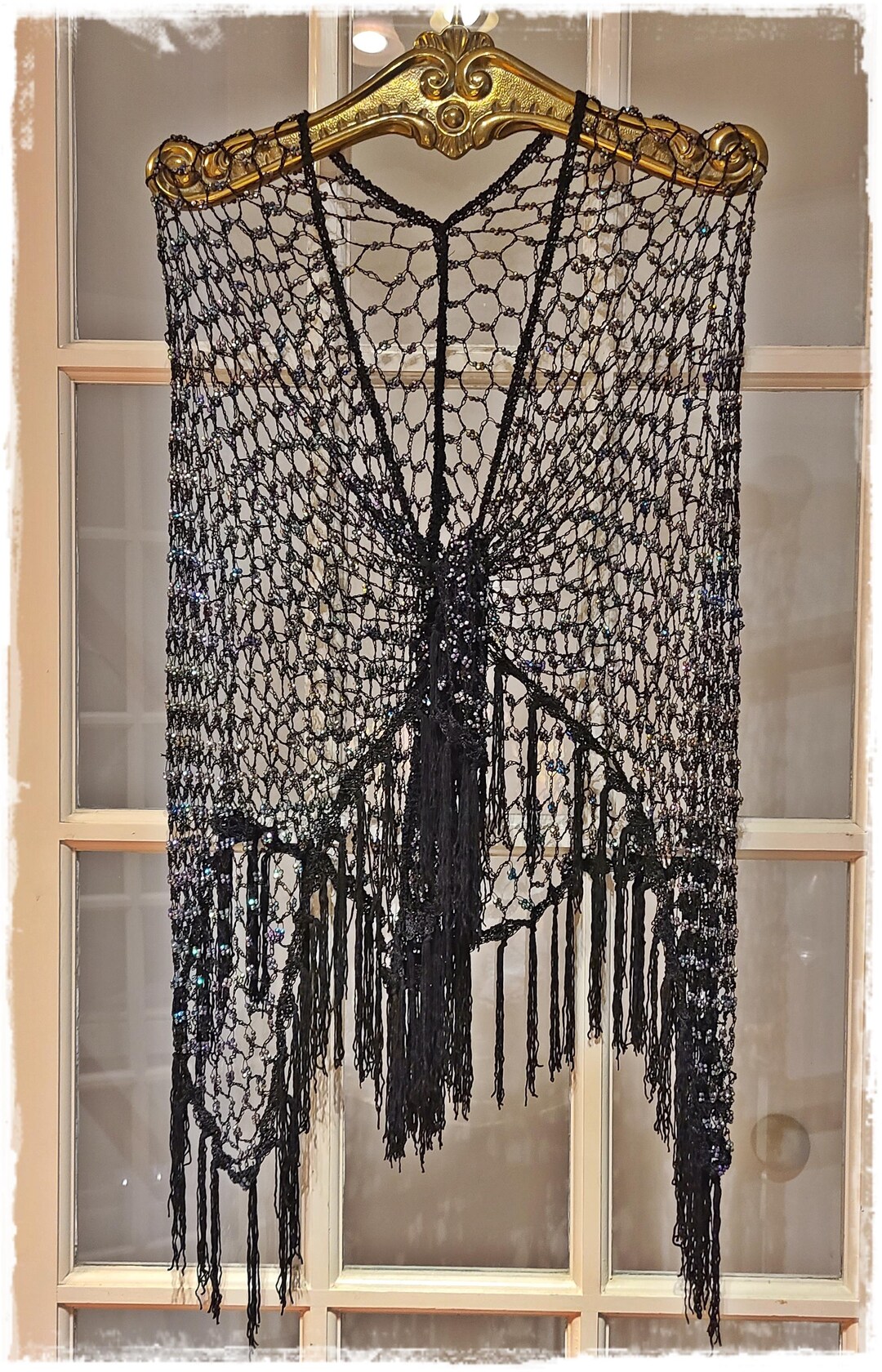 AB BEADED Fishnet CROCHET Boho Shawl - Sparkling Hippie Cloak, Bling ...