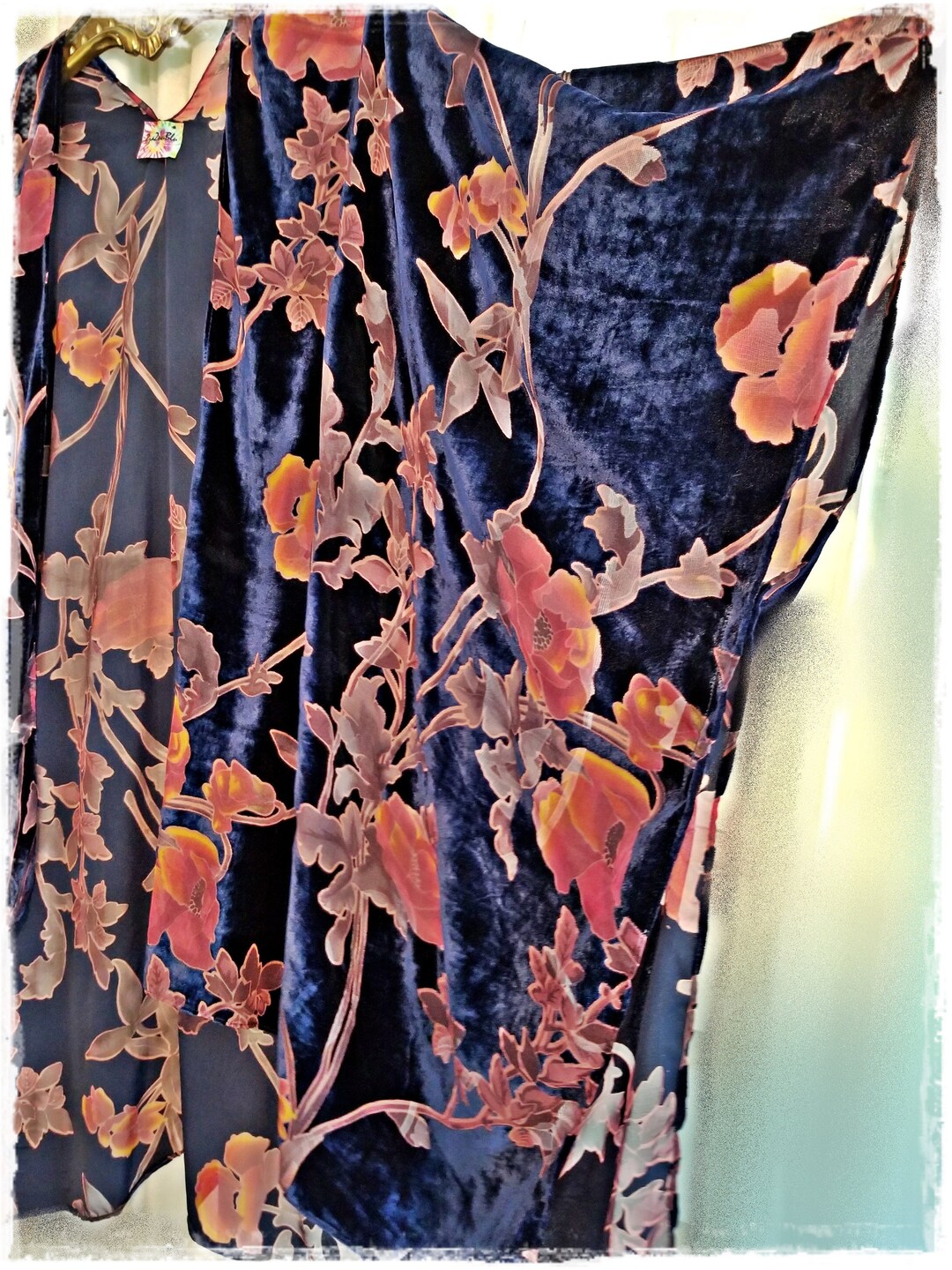 FABULOUS FLORAL KIMONO Navy Burnout Velvet Ruana, Hippie Chic Devore ...