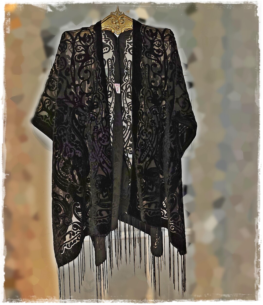 BLACK-ON-BLACK Velvet Kimono - Gypsy-chic Party Cloak, Boho Style ...
