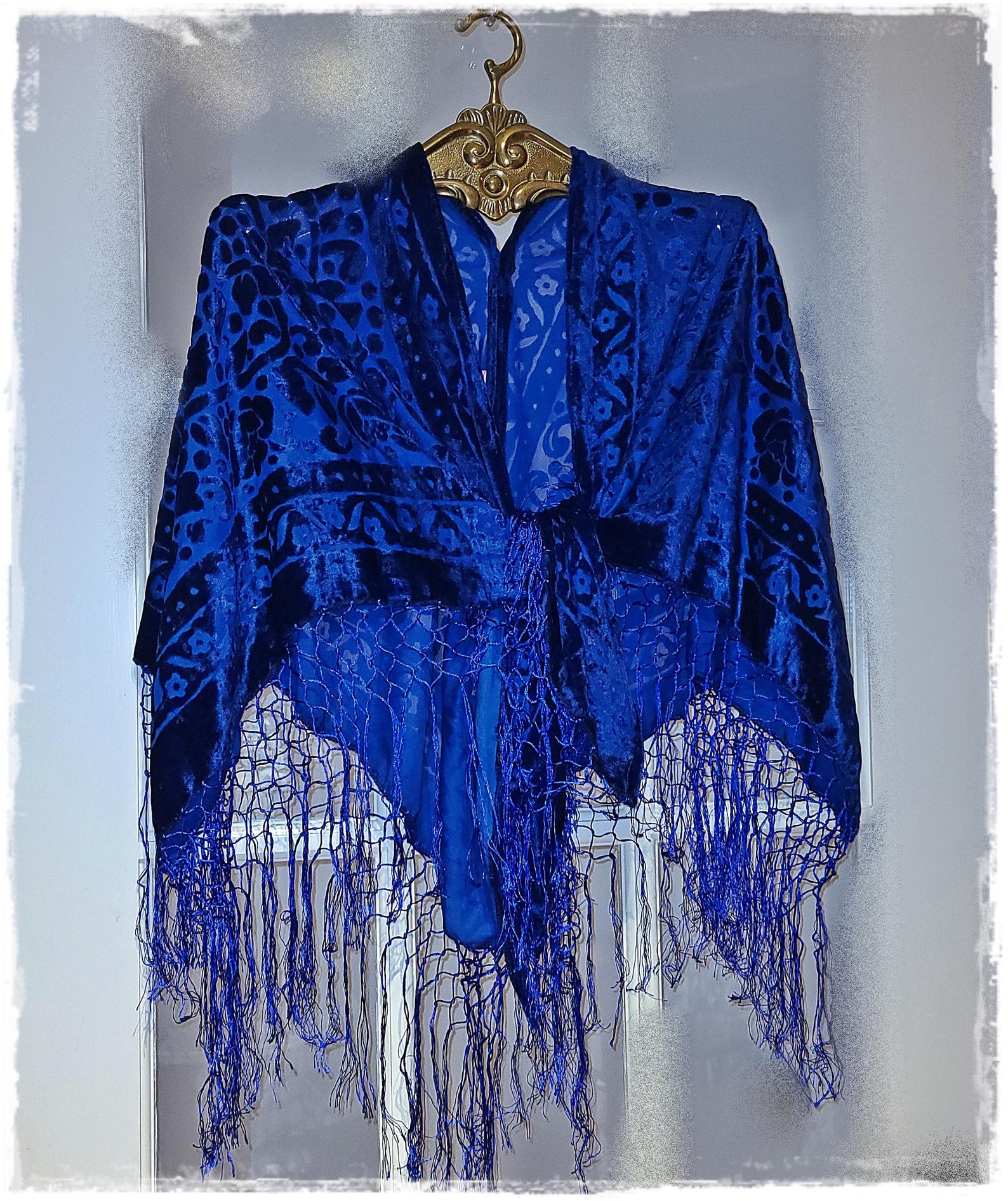 GYPSY-CHIC COBALT Blue Velvet Shawl -burnout Velvet Cape, Floral Piano ...