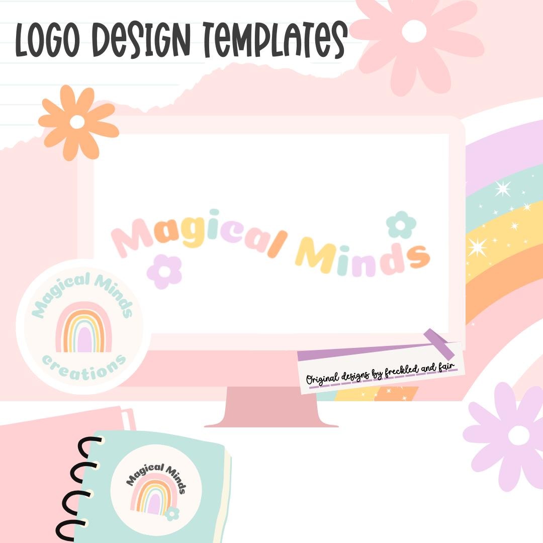 Pastel Rainbow Logo Template, Modern Boho Rainbow Logo, Pastel Boho ...