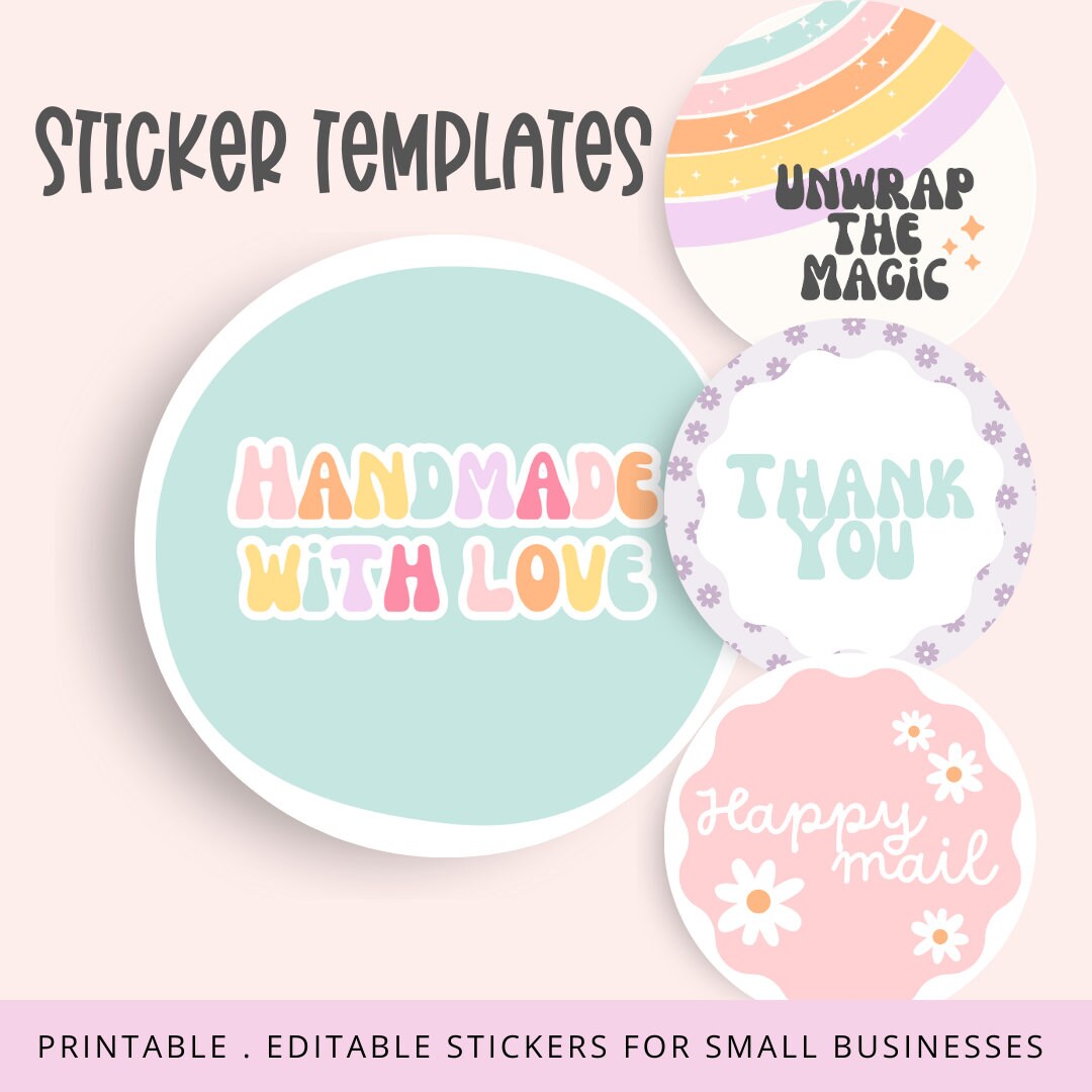 Pastel Rainbow Sticker Templates, Thank You Stickers, Canva Sticker ...