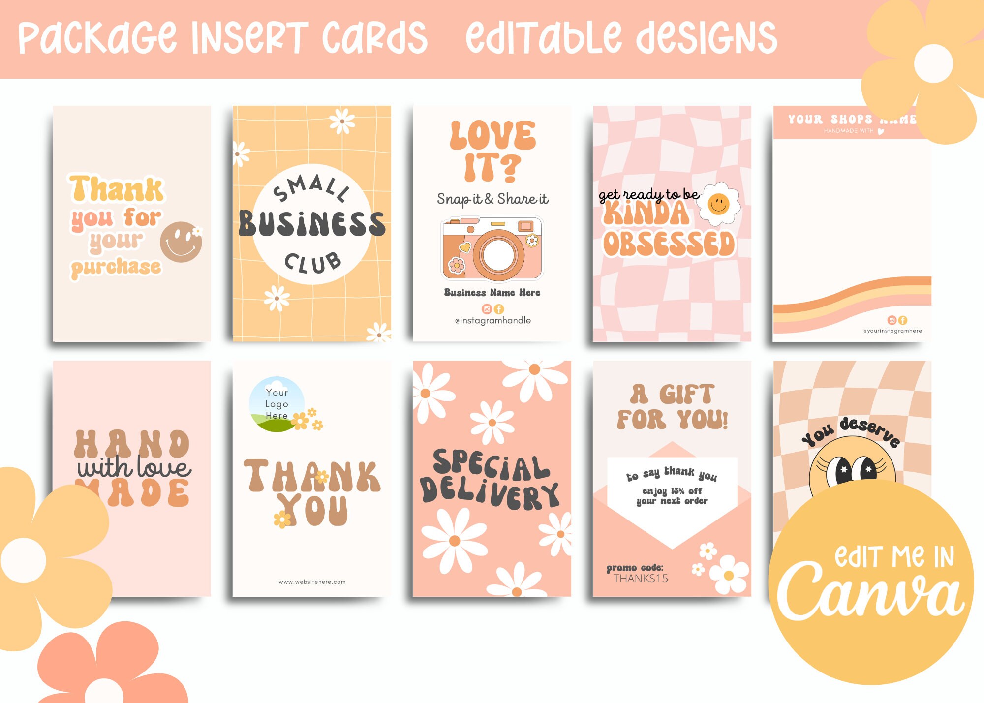 Retro Boho Display Card Templates, Small Business Display Cards, Canva ...