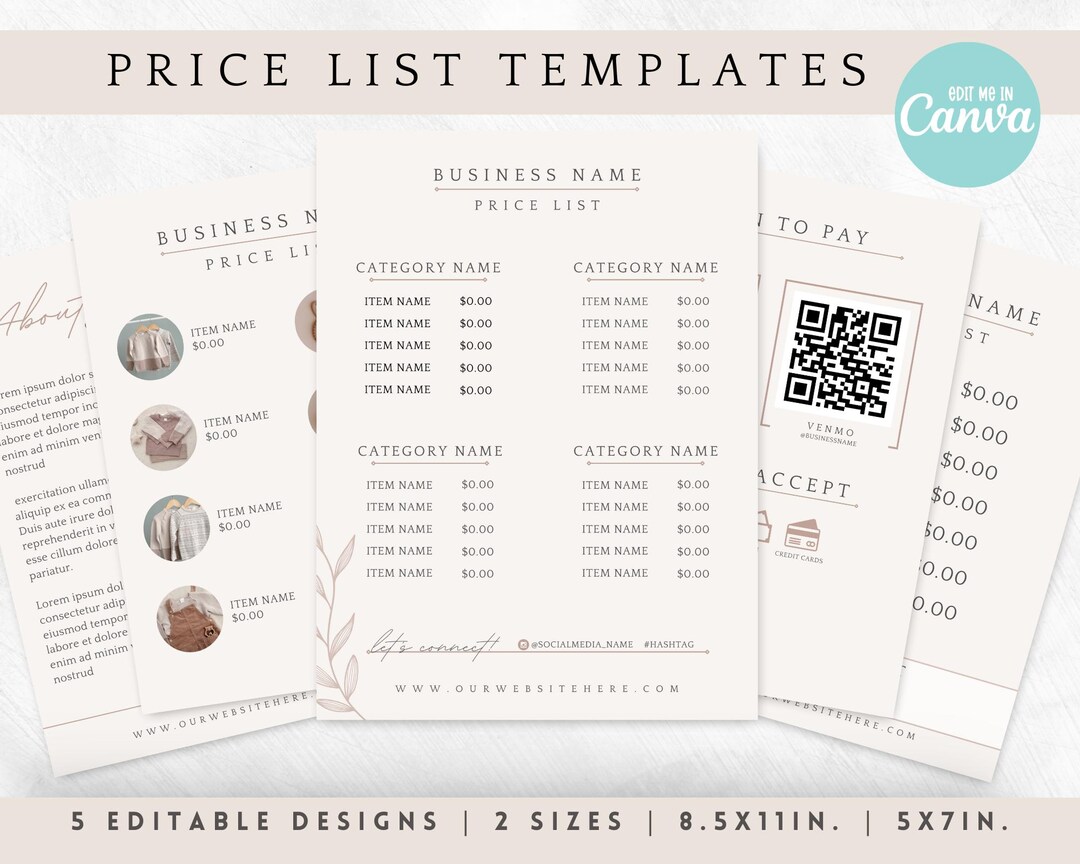 Price List Template, Editable Price List Template Canva, Beauty Salon ...
