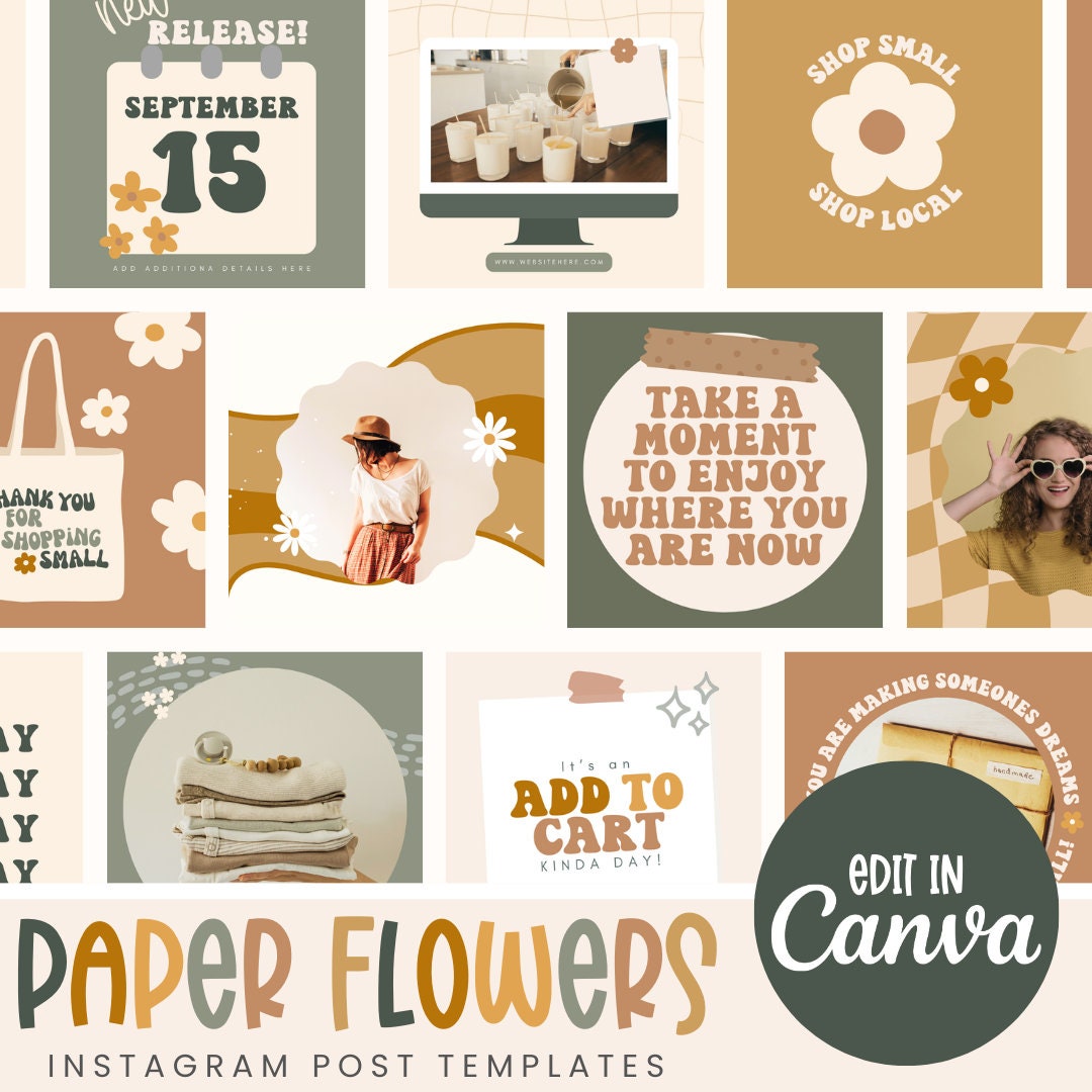 Retro Daisy Instagram Post Templates, Retro Boho Instagram Templates ...
