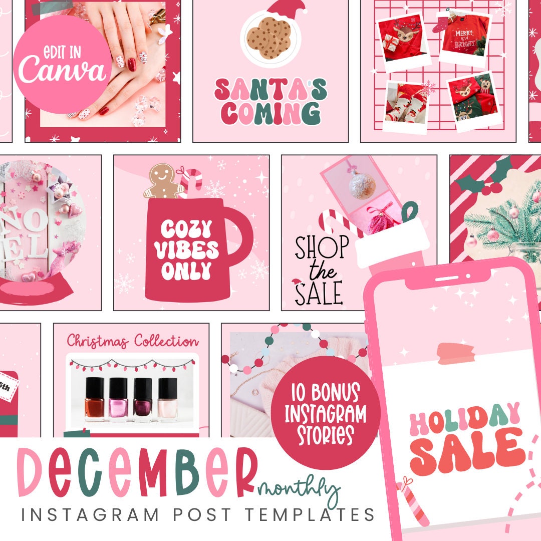 Christmas Instagram Template Bundle, Instagram Post Template, Holiday ...