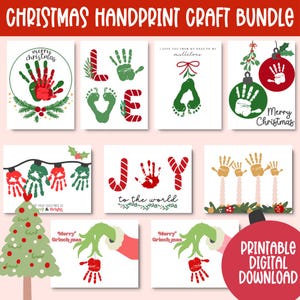 Christmas Handprint Footprint DIY Art Craft Bundle, Printable Christmas ...