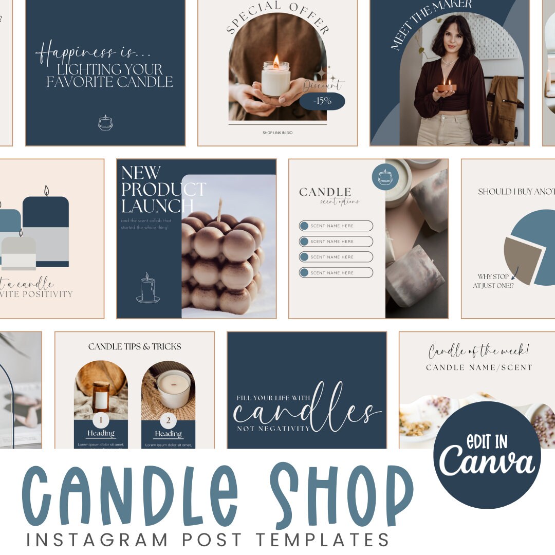 Candle Instagram Post Templates Canva Marketing Kit for Candlemakers ...