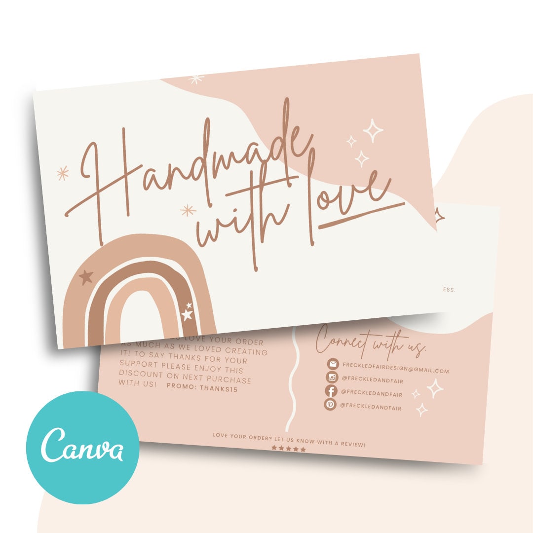 Boho Thank You Card Template, Neutral Business Card Template, Editable ...