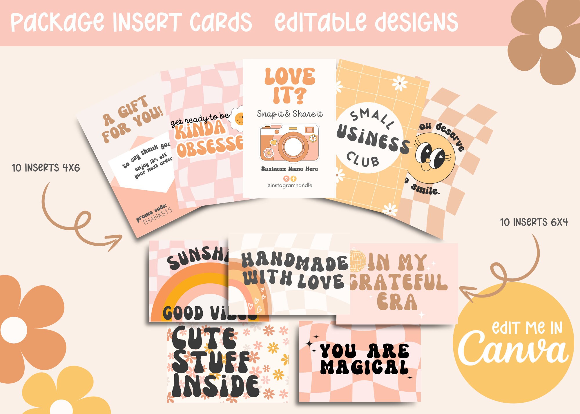 Retro Boho Display Card Templates, Small Business Display Cards, Canva ...