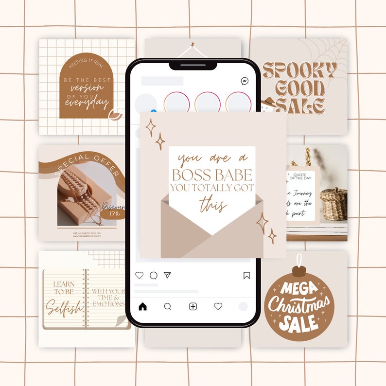 Boho Neutral Instagram Post Templates, Canva Templates, Modern Boho ...