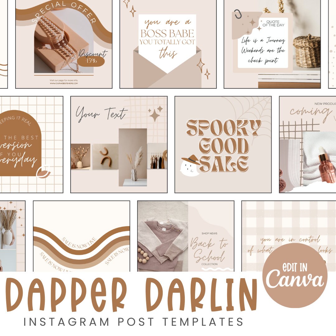 Boho Neutral Instagram Post Templates, Canva Templates, Modern Boho ...